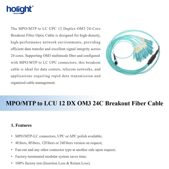 MPO/MTP to LC UPC 12 Duplex OM3 24-Core Breakout Fiber Optic Cable ...