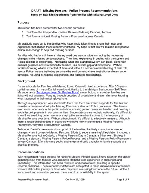 Why Canada Needs a Missing Persons Framework.pdf | Crime & Harmful Acts to Individuals, Society ...