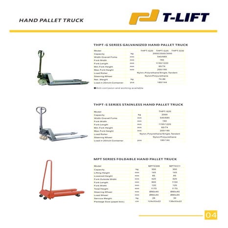 Hand Pallet Truck--Mpt- T-lift | PDF