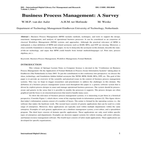 Business Process Management: A Survey | PDF