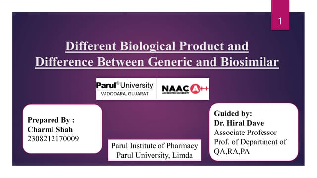 Basics of Biologics| Biosimilars| USFDA| In View of Regulatory Point.pptx
