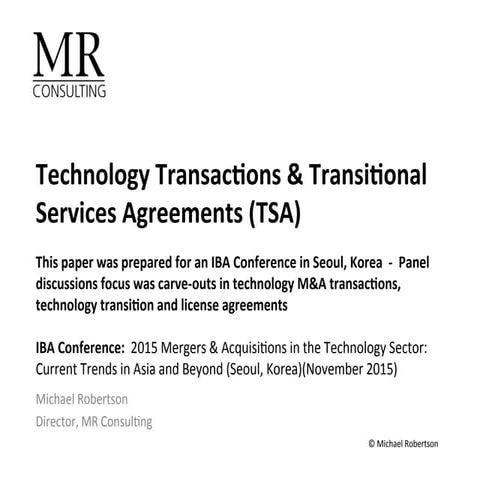 MRC - Technology M&A Transactions & Transitional Services Agreements (TSA) | PDF