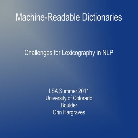 Machine Readable Dictionaries and NLP | ODP