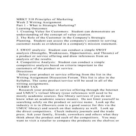 MRKT 310 Principles of MarketingWeek 2 Writing AssignmentPart .docx