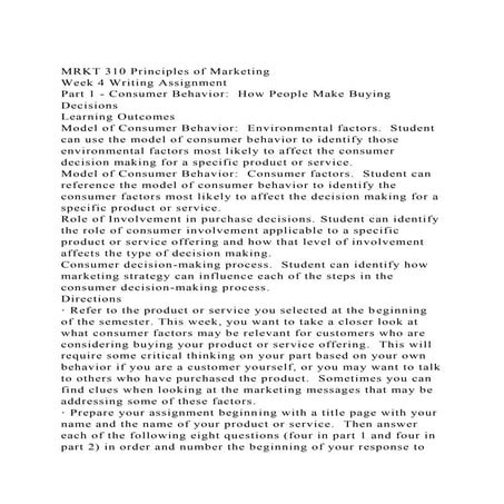 MRKT 310 Principles of MarketingWeek 4 Writing AssignmentPart .docx