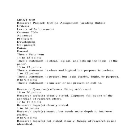 Mrkt 640 research project outline assignment grading rubriccri | DOCX