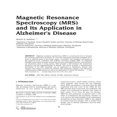 Simultaneous Measurement of functional MRI and MRS by Fast Non-water ...