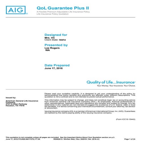 AIG Sample Illustrations for Critical, Chronic & Terminal Illness ...
