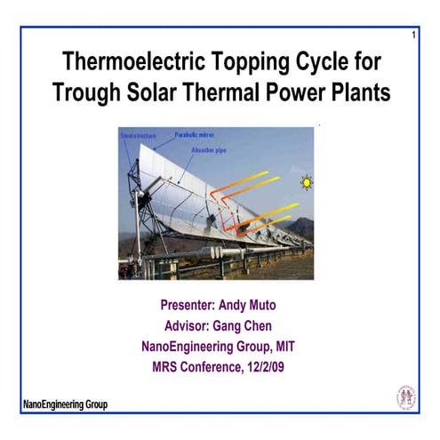 Thermoelectric Topping Cycle for Trough Solar Thermal Power Plants | PDF