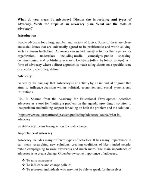 Essential Elements of Advocacy | PPTX | Government Support and Welfare ...