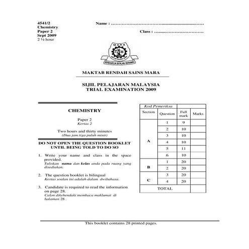 Mrsm kimia-k2-spm-09 | PDF | Chemistry | Science