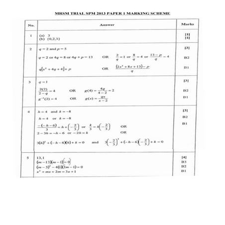 Mrsm trial-spm-2013-paper-1-marking-scheme | PDF