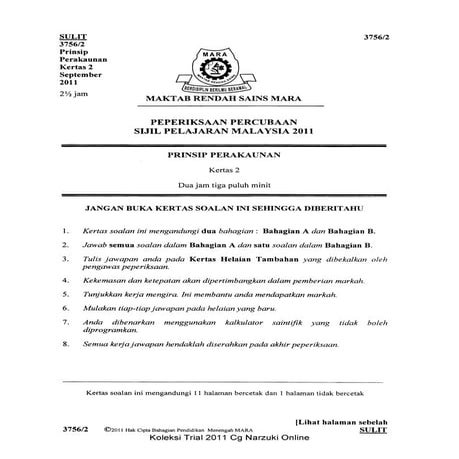 Mrsm trial akaun 2011 k2 | PDF