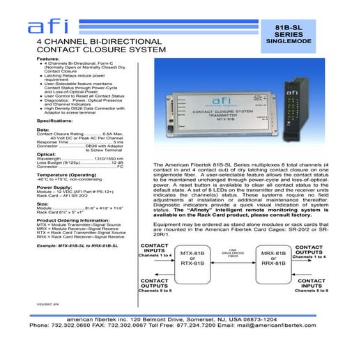American Fibertek MT-88SL Data Sheet | PDF