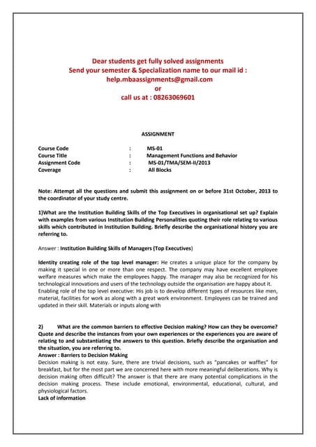 Ms01 management functions and behaviour july dec 2020 | PDF