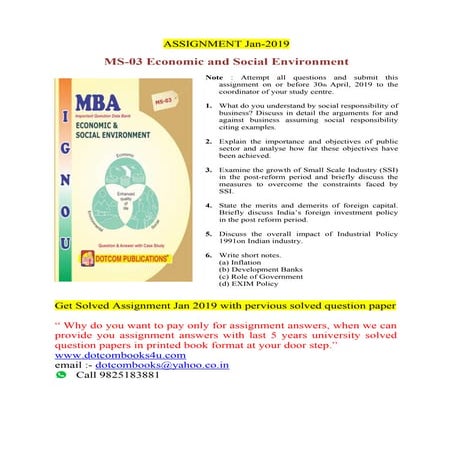 IGNOU MS-03 Solved Assignment Economic and social environment july dec ...