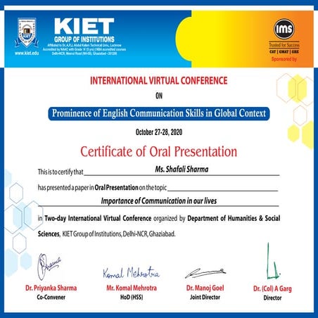 Certificate of Participation in International Virtual Conference | PPT