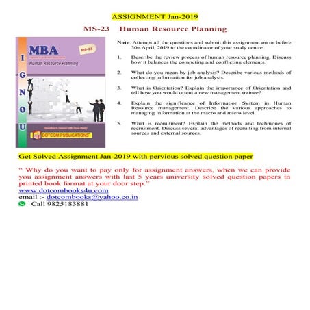 ASSIGNMENT Jan-2019 MS-23 Human Resource Planning | PDF