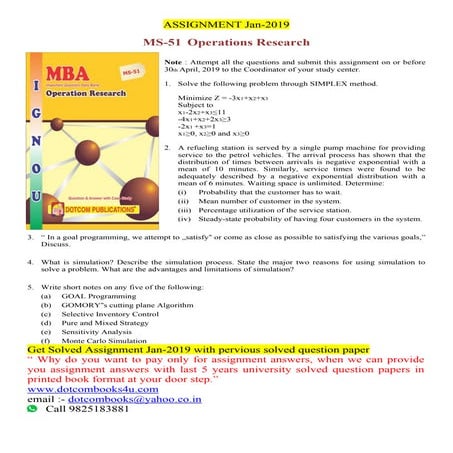 ASSIGNMENT Jan-2019 MS-51 Operations Research | PDF