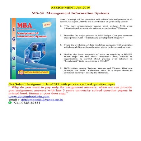 ASSIGNMENT Jan-2019 MS-54 Management Information Systems | PDF