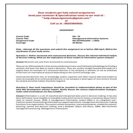 Ms 54 management information systems | PDF