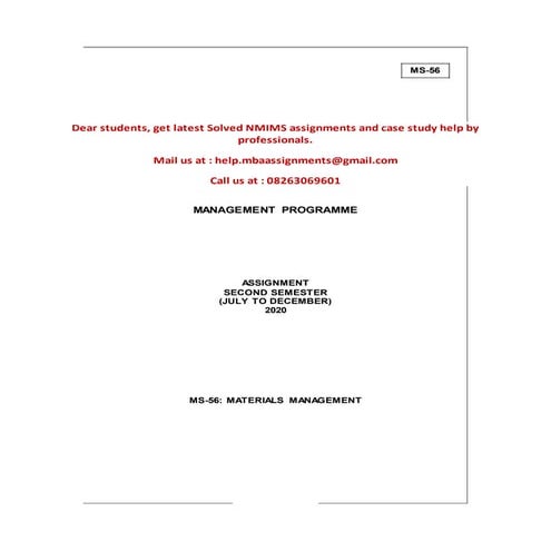 IGNOU MS-56 Solved Assignment materials management july dec 2020 | DOCX