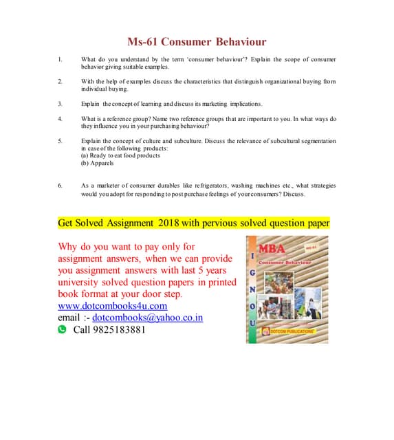 ASSIGNMENT Jan-2019 MS-61 Consumer Behaviour | PDF