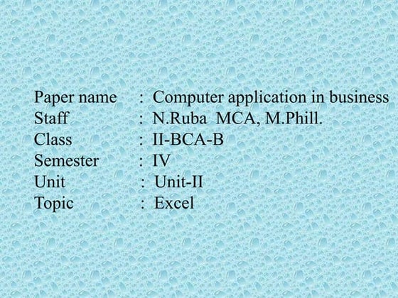 Overview on excel 2013 - 6th April 2017 | PPT