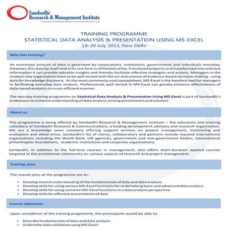 Ms excel training flyer 19 - 20 july | PDF