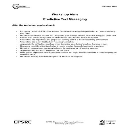 MS Word file Workshop Synopsis Predictive Text and Machine ... | DOC