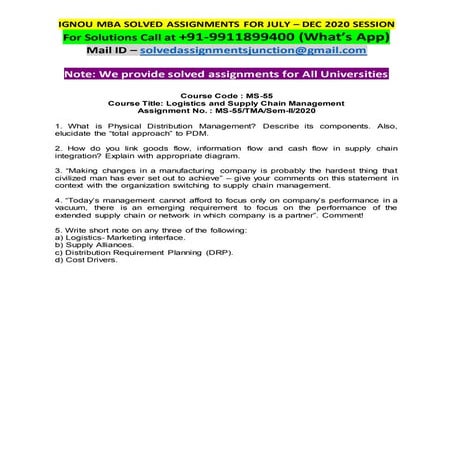 IGNOU MS-55 Solved Assignment logistics and supply chain management july dec 2020 | DOCX