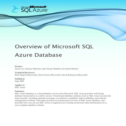 Sql Azure Database Whitepaper R01 Doc Databases Computer Software And Applications