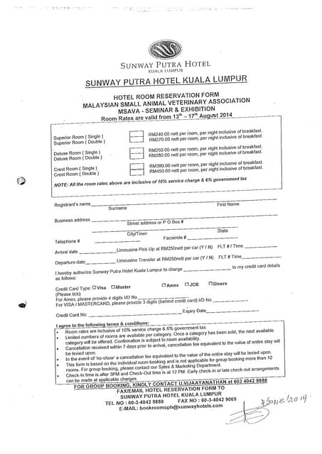 Room Reservation Form Besi APAC Sdn Bhd "Annual Dinner" 26-28 September ...