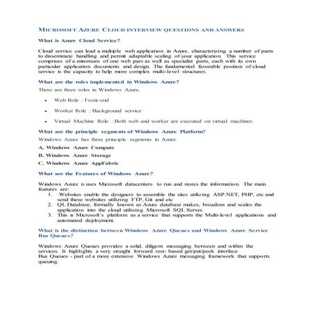 Ms azure interview Questions and answer | PDF