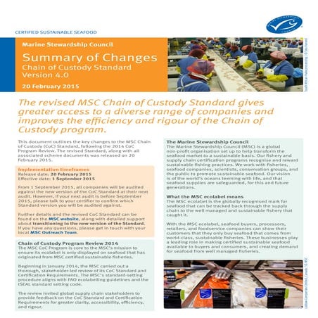 MSC Chain of Custody Standard v2.0 Summary of changes (2015) | PDF