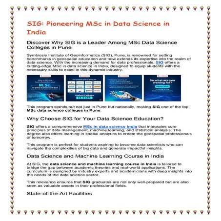 Sig Pioneering Msc In Data Science In India Pdf
