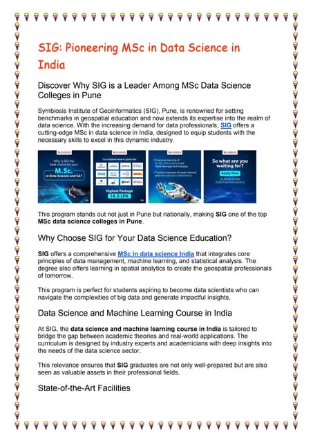 Sig Pioneering Msc In Data Science In India Pdf
