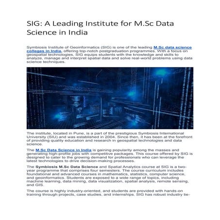 Sig A Leading Institute For M Sc Data Science In India Pdf