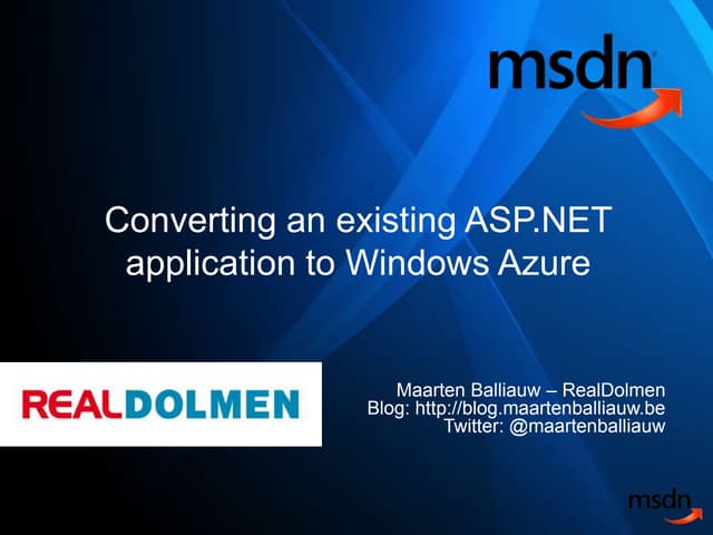MSDN - Converting an existing ASP.NET application to Windows Azure ... MSDN - Converting an existing ASP.NET application to Windows Azure ...