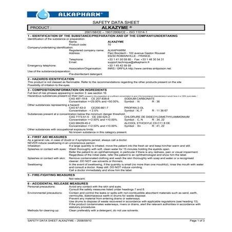 Msds alkazyme-en-20080910 | PDF