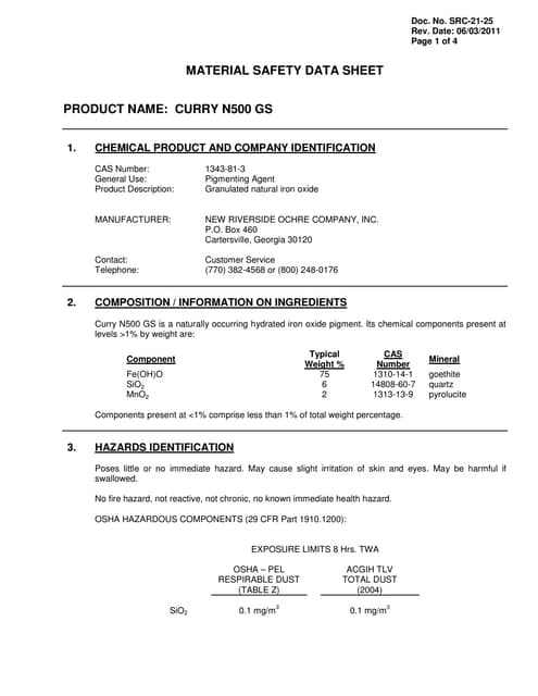 NROchre MSDS Ochre 404 and 548 | PDF