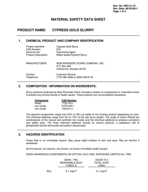 NROchre MSDS Ochre 404 and 548 | PDF