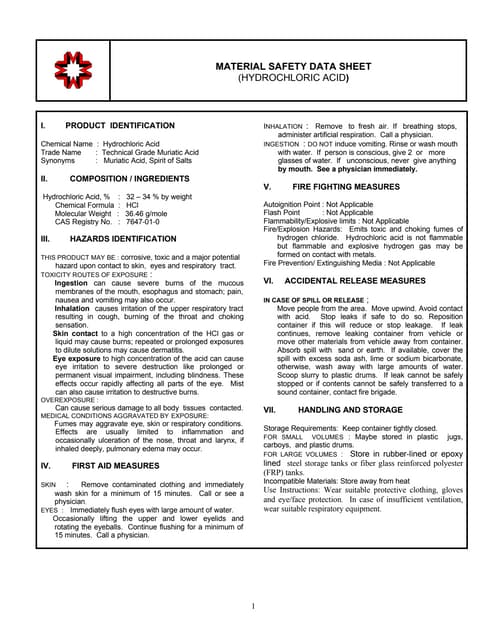 Hydrochloric acid uses, hazards and industrial applications | PPTX