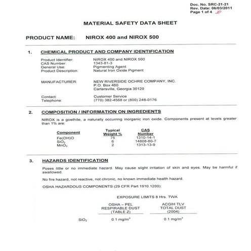 NROchre: MSDS - NIROX 400 & 500 | PDF