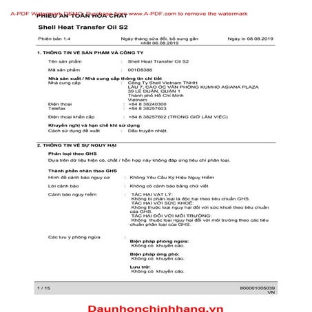 Msds Dầu Truyền Nhiệt Shell Heat Transfer Oil S2 | PDF
