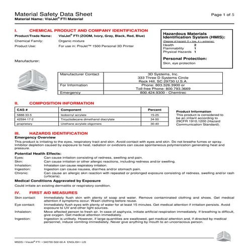 MSDS for the VisiJet FTI | PDF