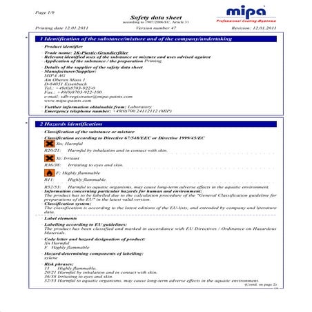 Msds 2 k plastic-grundierfiller-gb | PDF