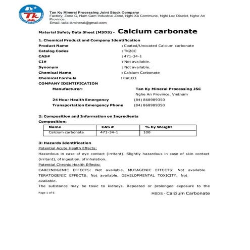 Msds calcium carbonate | PDF