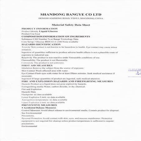 Msds glucosa liquida | PDF