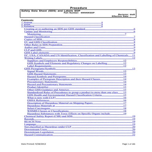 MSDS SDS labelling SOP GHS of classification labelling of chem | DOC